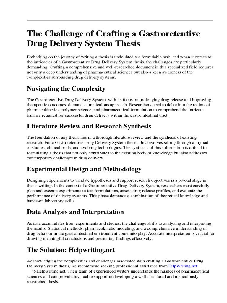 Gastroretentive Drug Delivery System Thesis | PDF | Experiment | Shock ...