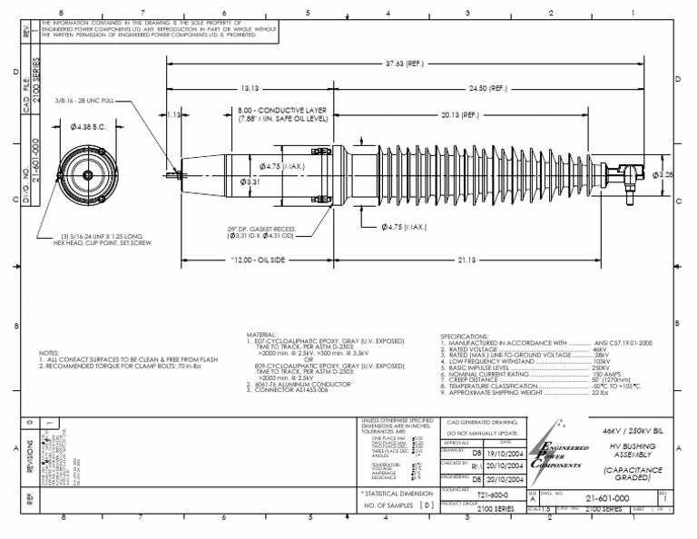 46kV HV Bushing Specifications Document | PDF | Electrical Conductor ...