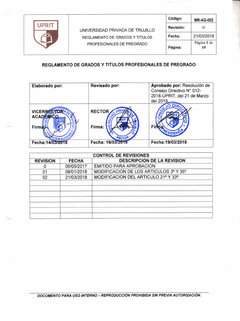 Reglamento de Grados y Títulos | PDF | Titulo academico | Doctorado
