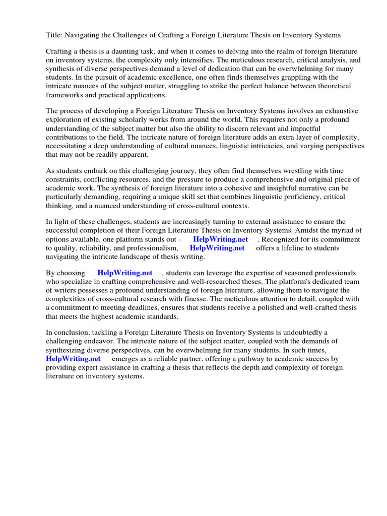 Foreign Literature Thesis Inventory System | PDF | Inventory