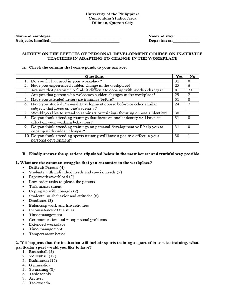 Lord Results of Final Survey | PDF | Career & Growth | Self-Improvement