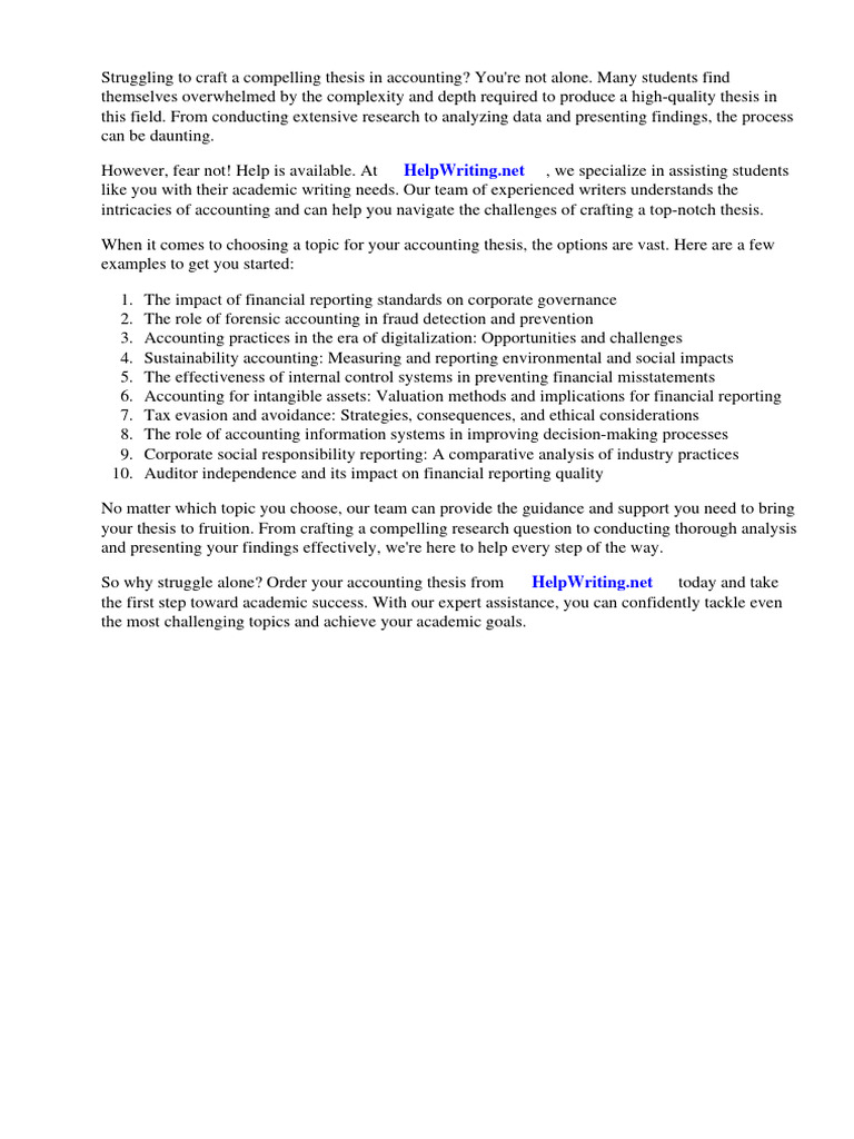 Examples of Accounting Thesis Topics | PDF | Thesis | Accounting Examples of Accounting Thesis Topics | PDF | Thesis | Accounting