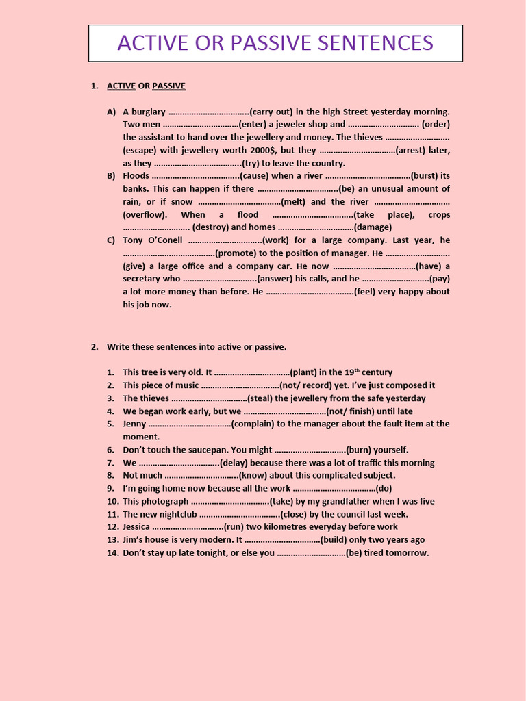 Active vs Passive Voice Exercises | PDF