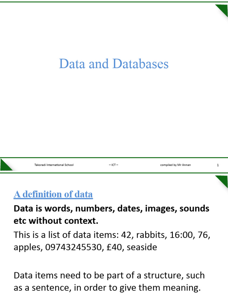 Data and Databases | PDF | Databases | Data Data and Databases | PDF | Databases | Data