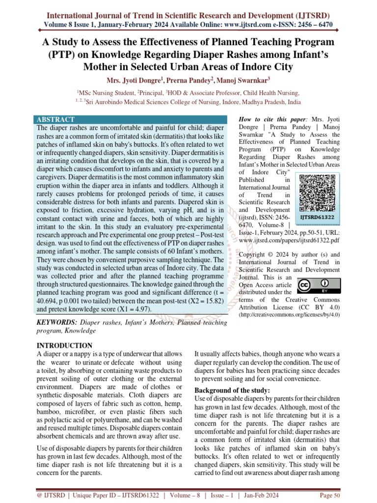 A Study To Assess The Effectiveness of Planned Teaching Program PTP On Knowledge Regarding ...