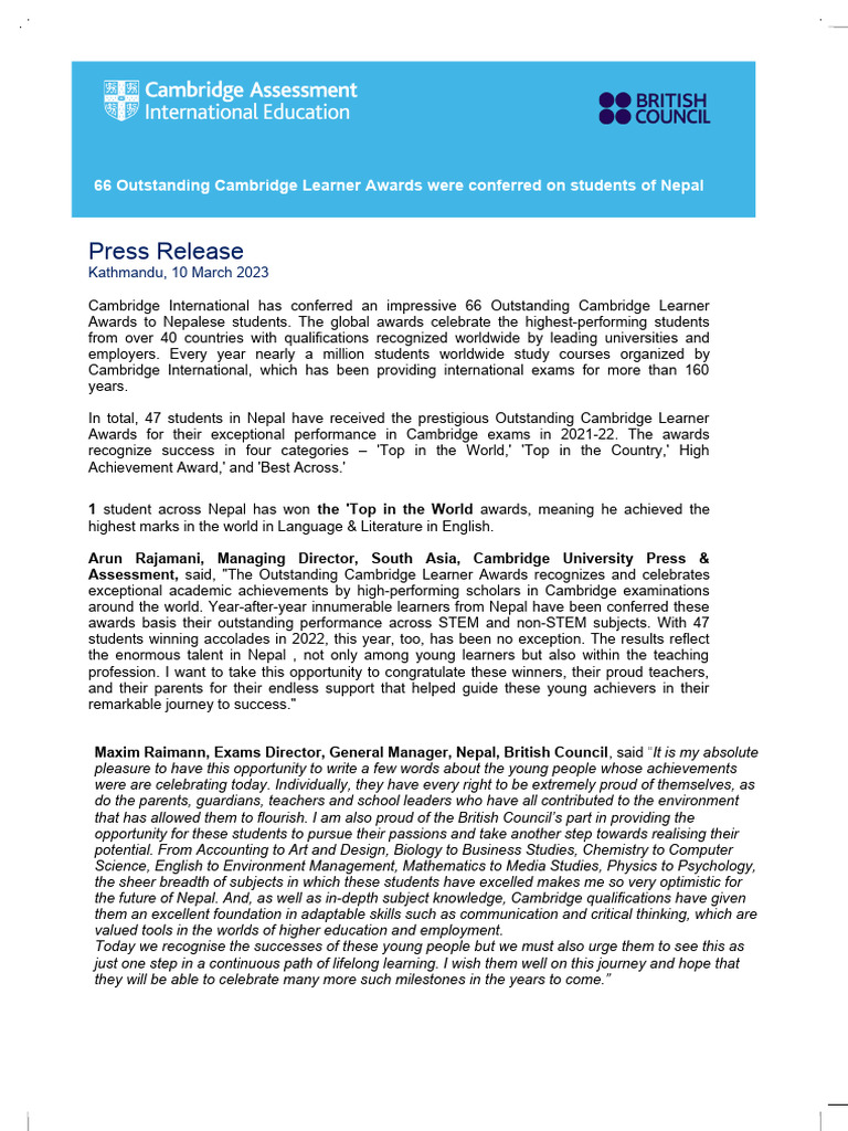 Press Release Ocla Nepal Final | PDF | Science