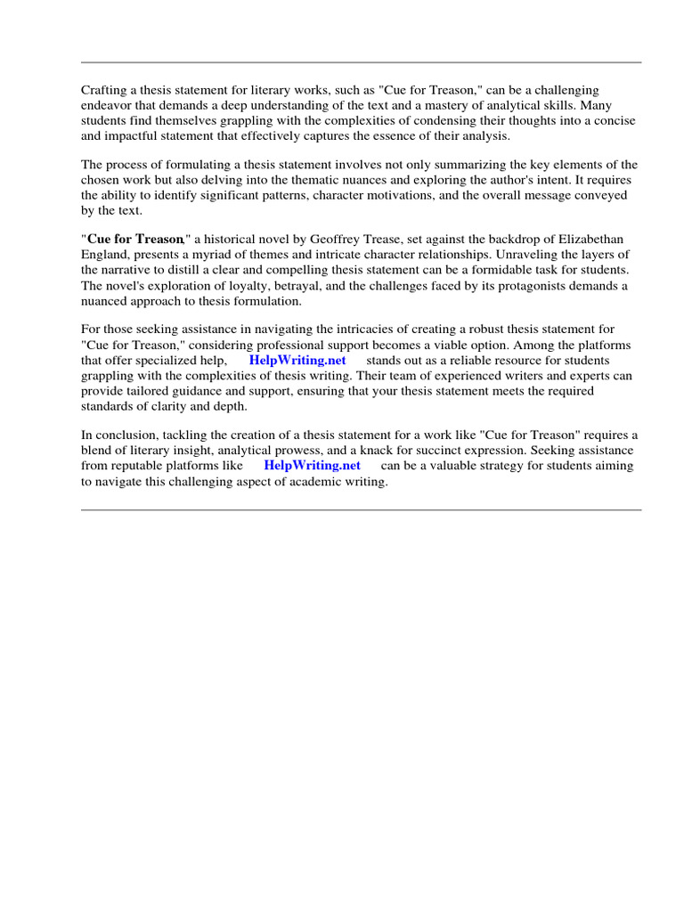 Thesis Statement For Cue For Treason | PDF | Essays | Thought