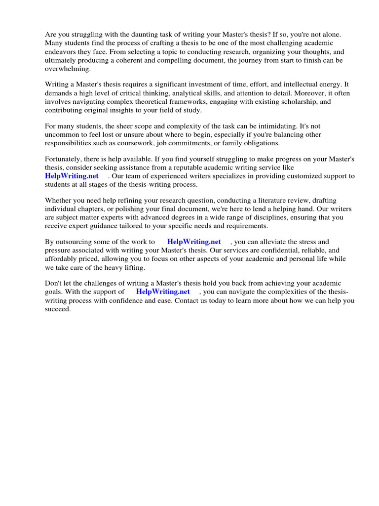 How To Write My Masters Thesis | PDF | Thesis