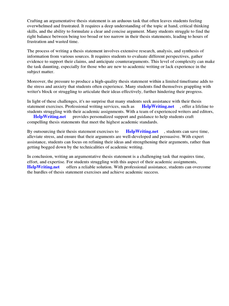 Argumentative Thesis Statement Exercises | PDF | Essays | Thesis