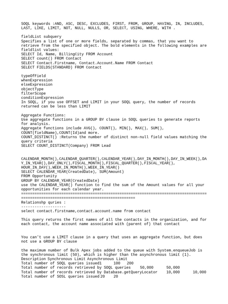 Soql | PDF | Computer Data | Computer Programming Soql | PDF | Computer Data | Computer Programming