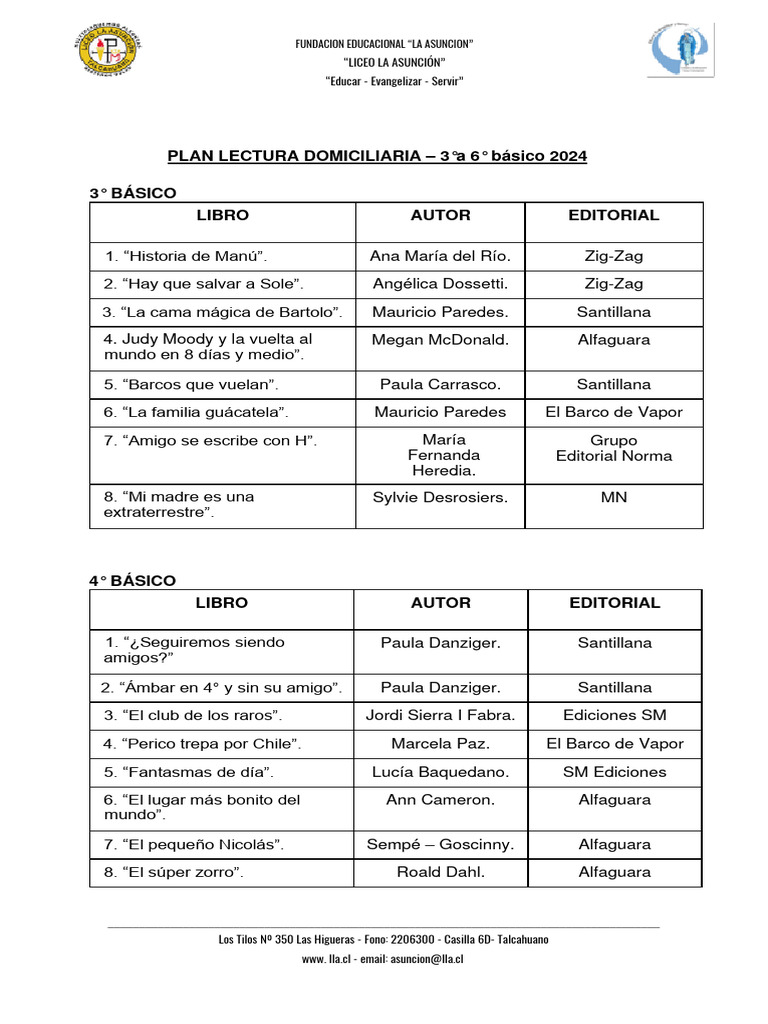 Plan Lector 3° A 6° Basico 2024 | PDF | Novela negra, policíaca y suspenso | Libros para ...