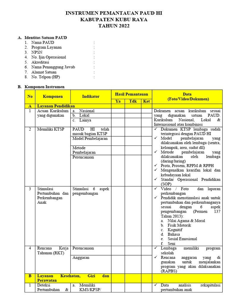 Instrumen Paud Hi KKR | PDF