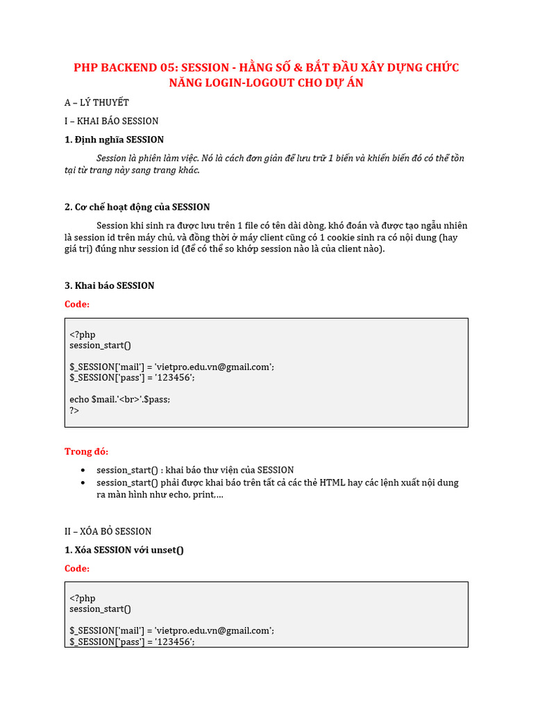 PHP Backend 05 - Session - Hằng Số - Bắt Đầu Xây Dựng Chức Năng Login-Logout Cho Dự Án | PDF