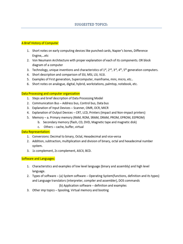 Class Xi Coma Topics V1 Pdf Computer Memory Computer Data Storage