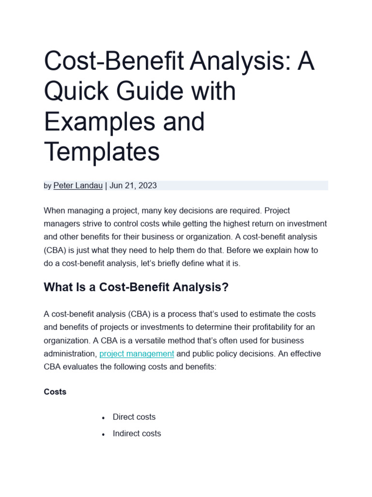 Cost Benefit Analysis | Download Free PDF | Cost–Benefit Analysis | Present Value