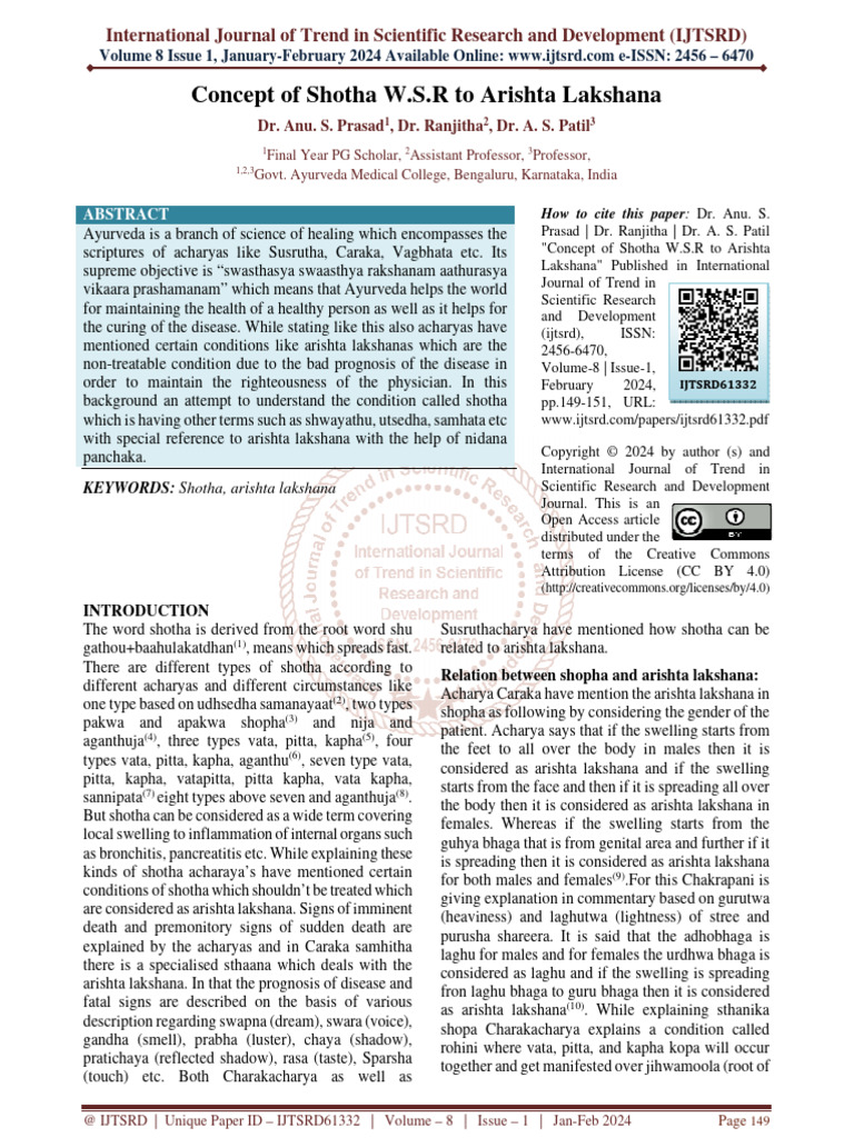 Concept of Shotha W.S.R To Arishta Lakshana | PDF | Edema | Physiology