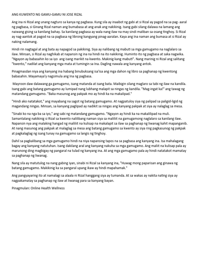 Ang Kuwento NG Gamu-Gamu Ni Jose Rizal | PDF