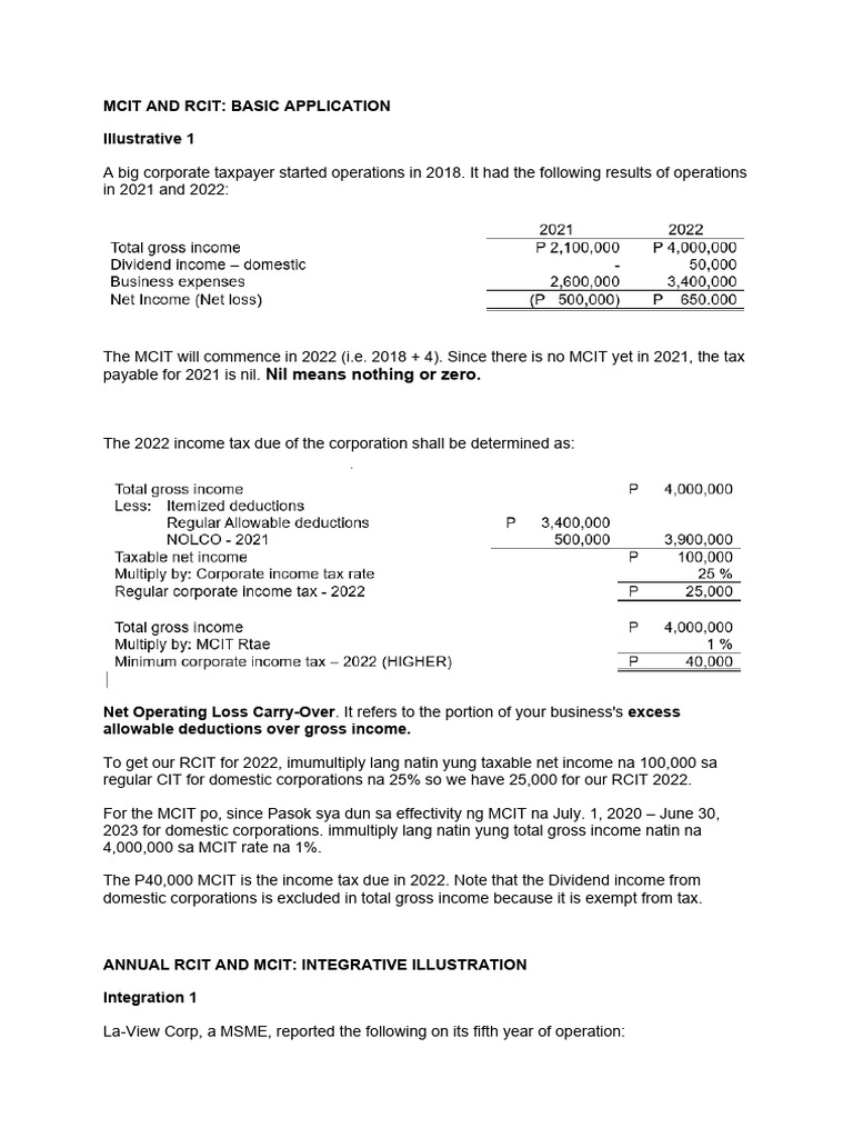 Mcit and Rcit | PDF | Gross Income | Tax Deduction