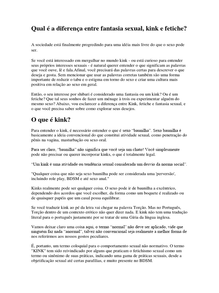 Qual É A Diferença Entre Fantasia Sexual Kink E Fetiche Pdf Bdsm