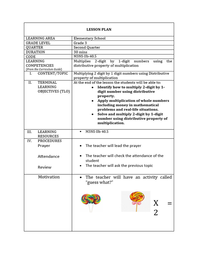 Lessan Plan Educ 102 - Jack & Ai | PDF | Multiplication | Lesson Plan