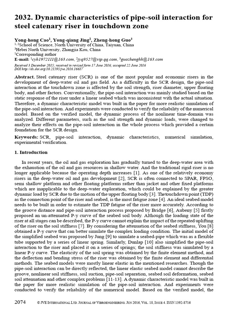 Dynamic Characteristics of Pipe-Soil Interaction | PDF | Stress (Mechanics) | Bending