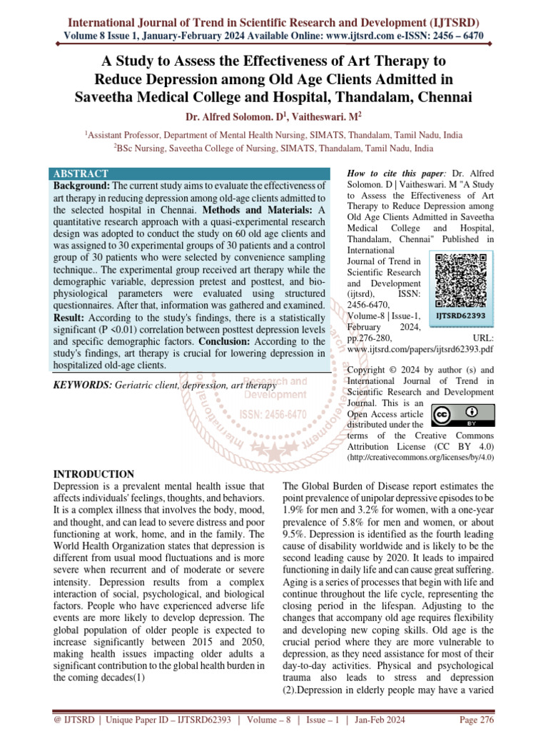 A Study To Assess The Effectiveness of Art Therapy To Reduce Depression ...