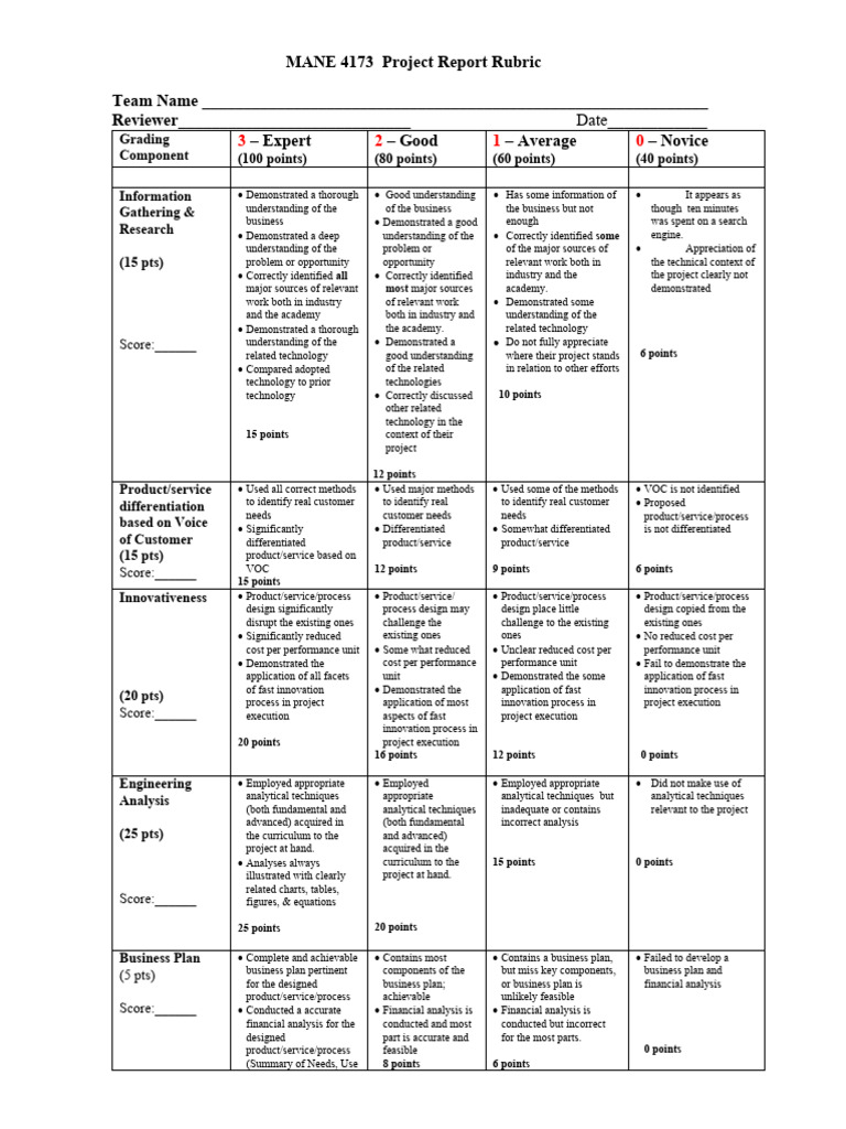 Report Rubric | PDF | Innovation | Cognition
