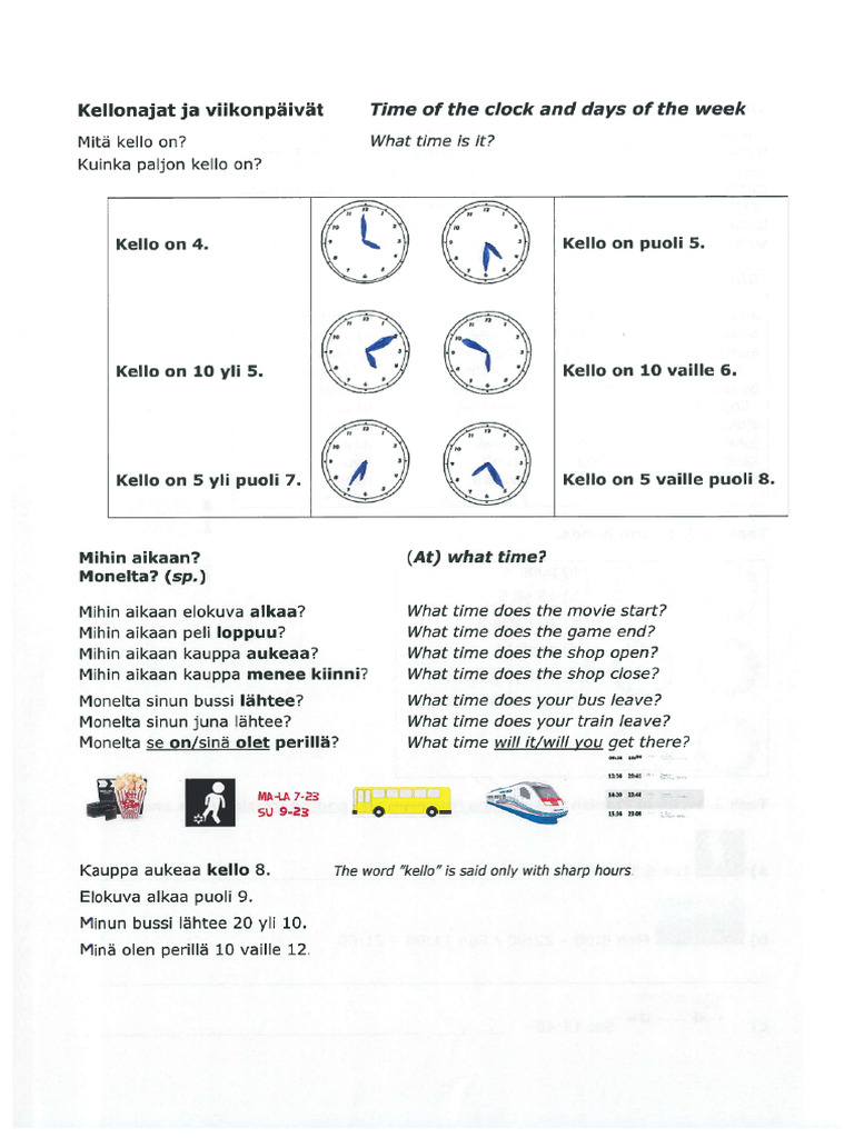 Lesson 9, Times of the clock, Days of the week Finnish | PDF