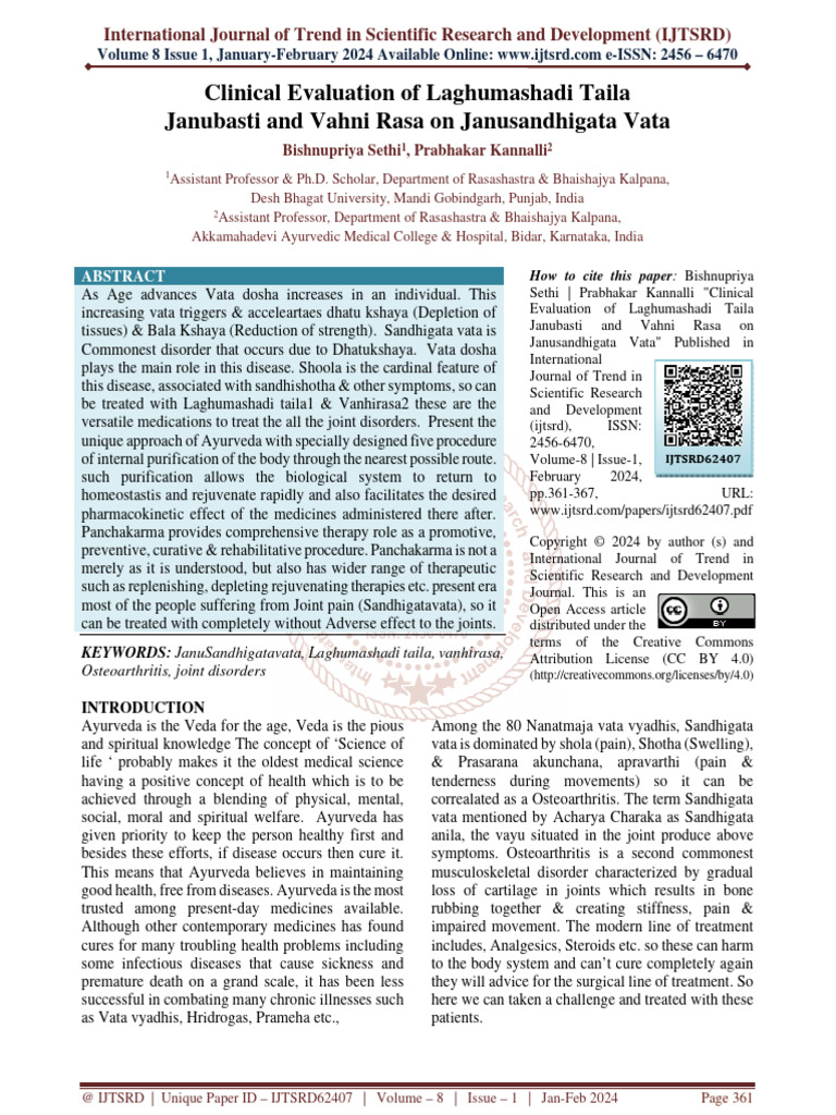 Clinical Evaluation of Laghumashadi Taila Janubasti and Vahni Rasa On ...