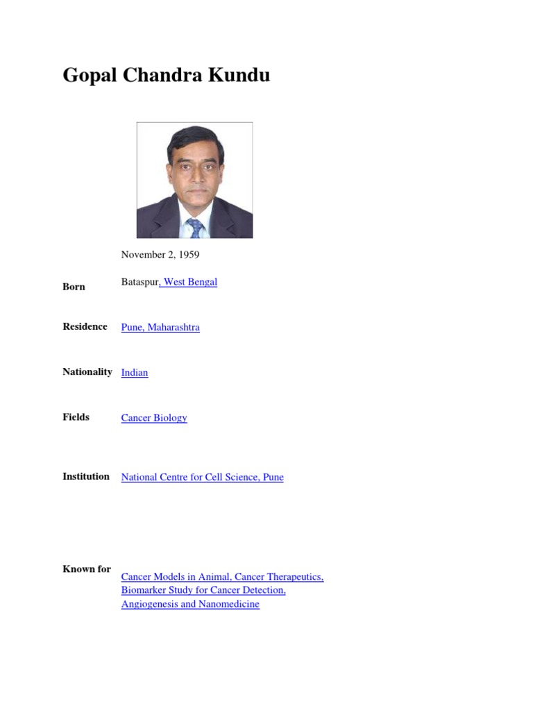 Dr. Gopal Kundu Wikipedia | PDF | Life Sciences | Biochemistry