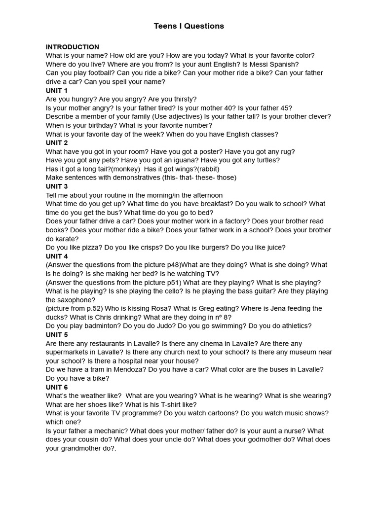 Teen Conversation Questions Guide | PDF | Wellness