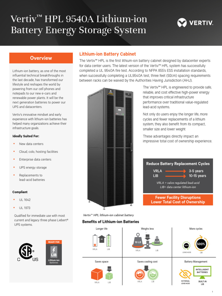 Vertiv HPL Lithium Ion Data Sheet SL 70383 | PDF | Lithium Ion Battery ...