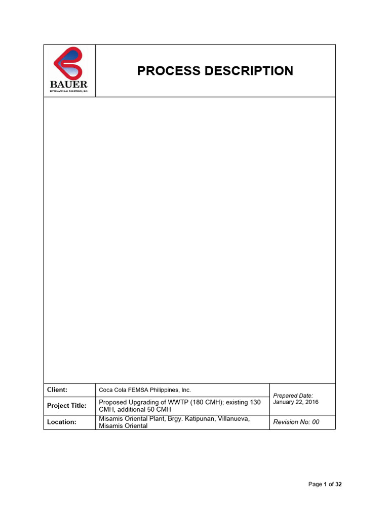 01.22.16 Coca Cola Process Description | PDF | Sewage Treatment | Chemical Engineering