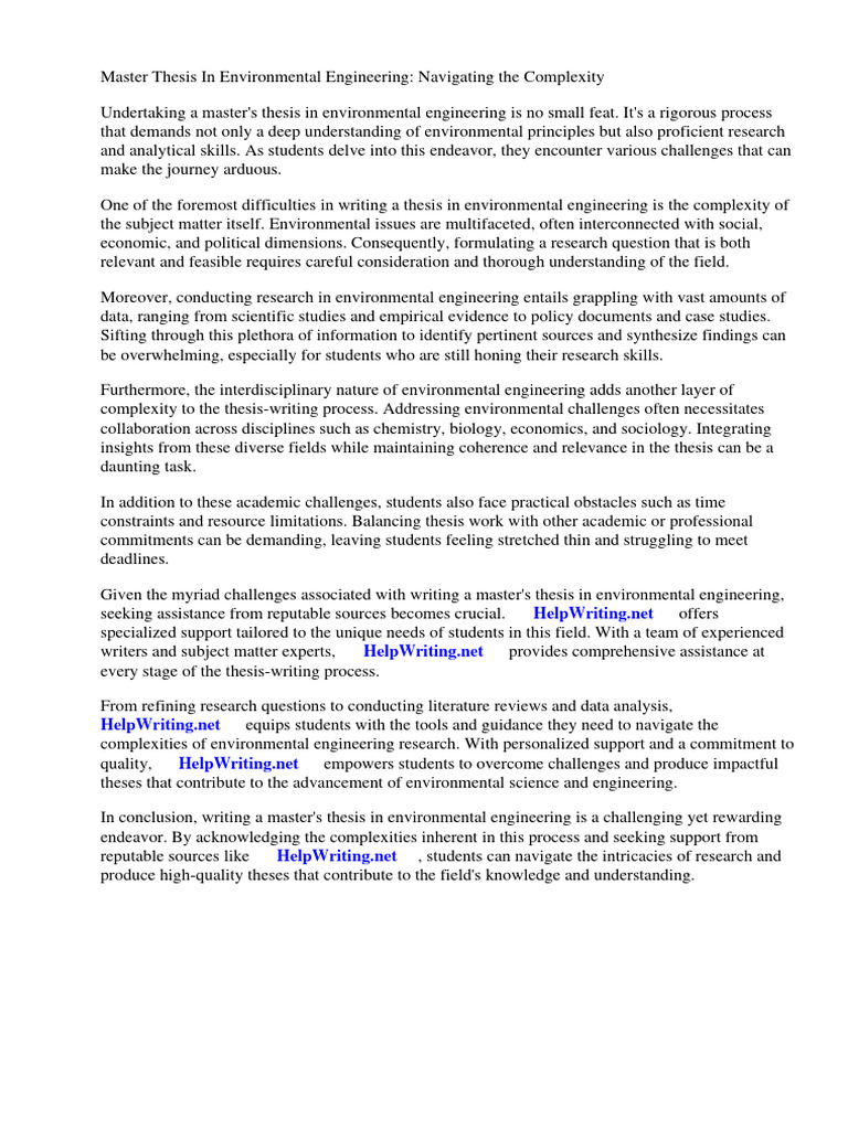Master Thesis in Environmental Engineering | PDF | Thesis | Engineering