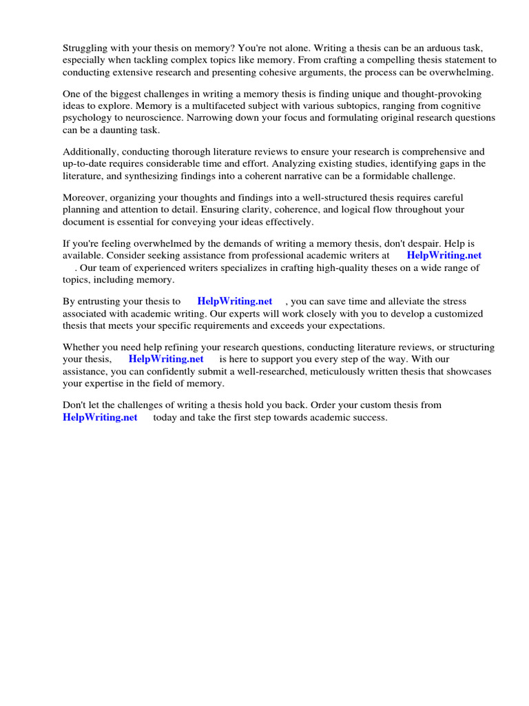 Memory Thesis Ideas | PDF | Memory | Health Care