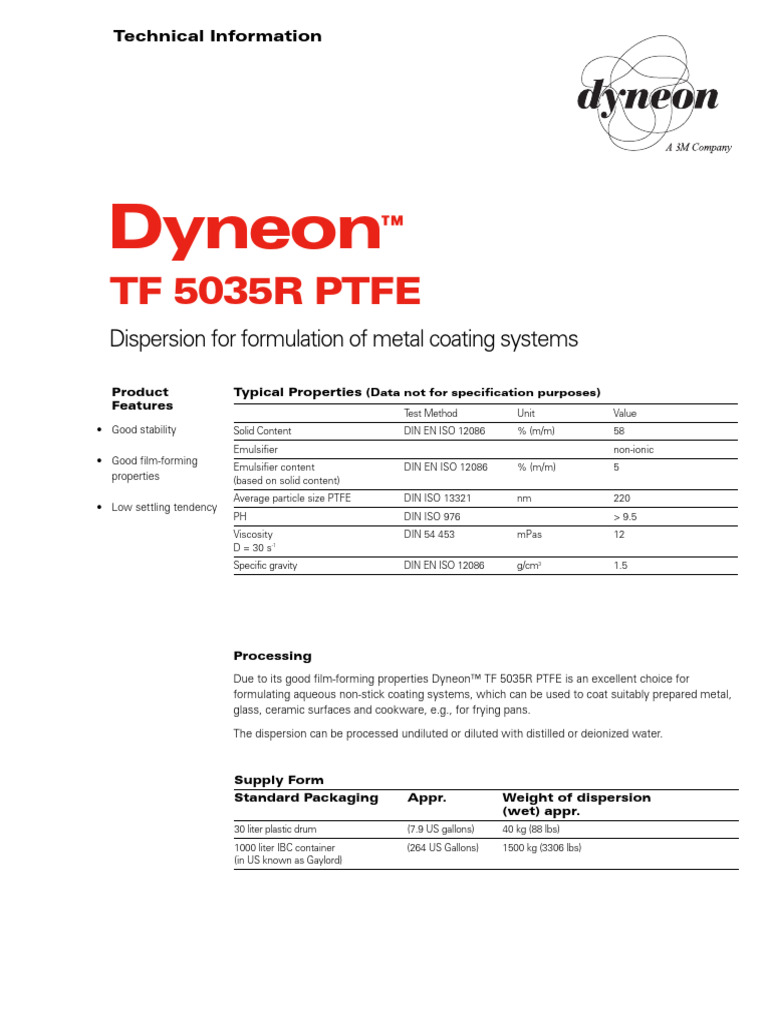 3M Dyneon - 5035 R PTFE Dispersion | PDF | Technology & Engineering