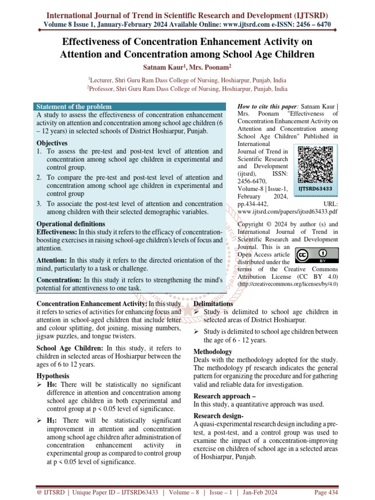 Effectiveness of Concentration Enhancement Activity On Attention and ...