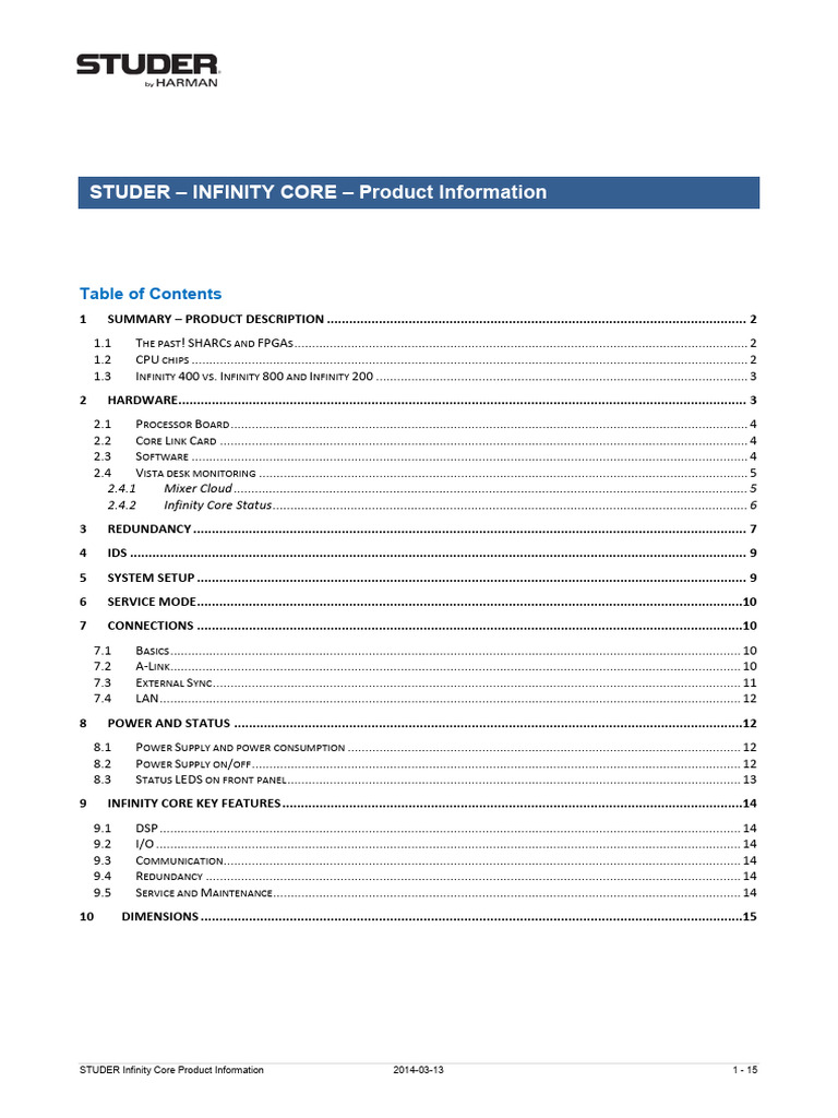 STUDER Infinity Core Original | PDF | Multi Core Processor | Field Programmable Gate Array