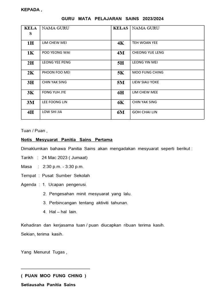Minit Mesyuarat kali Pertama 20232024 | PDF