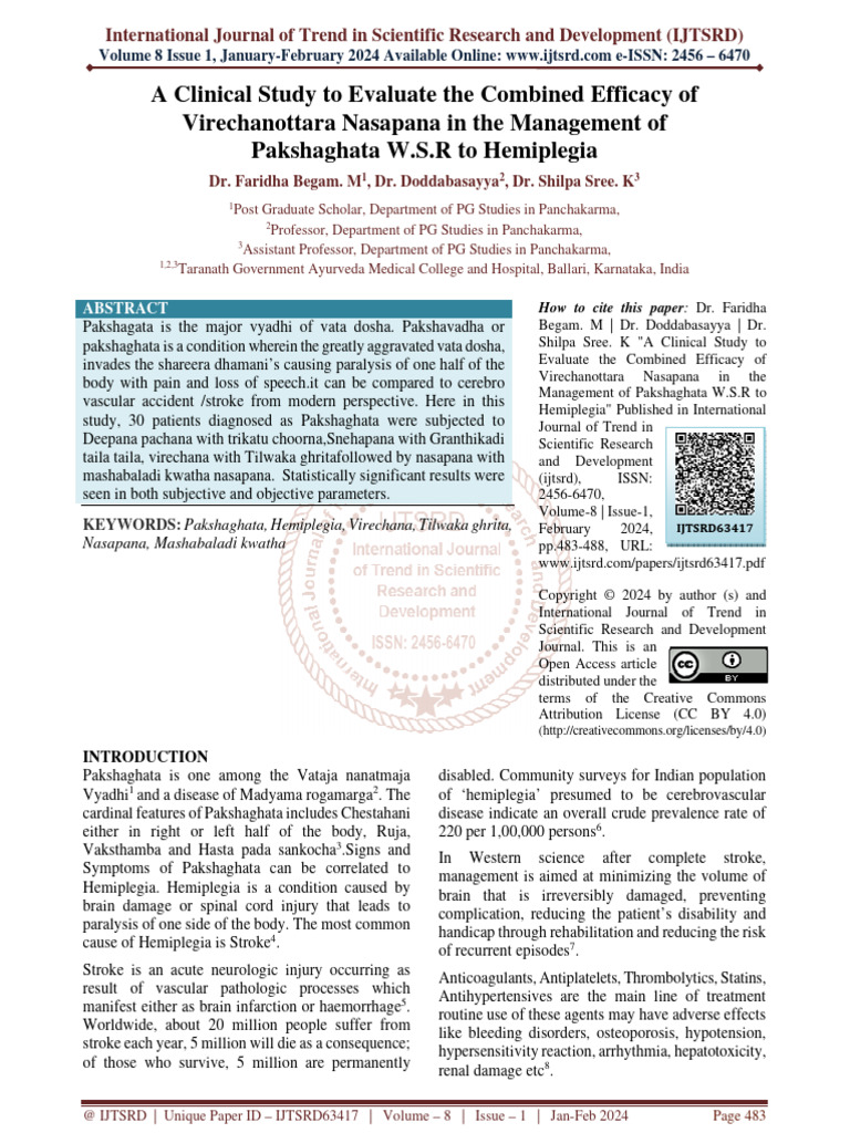 A Clinical Study To Evaluate The Combined Efficacy of Virechanottara ...