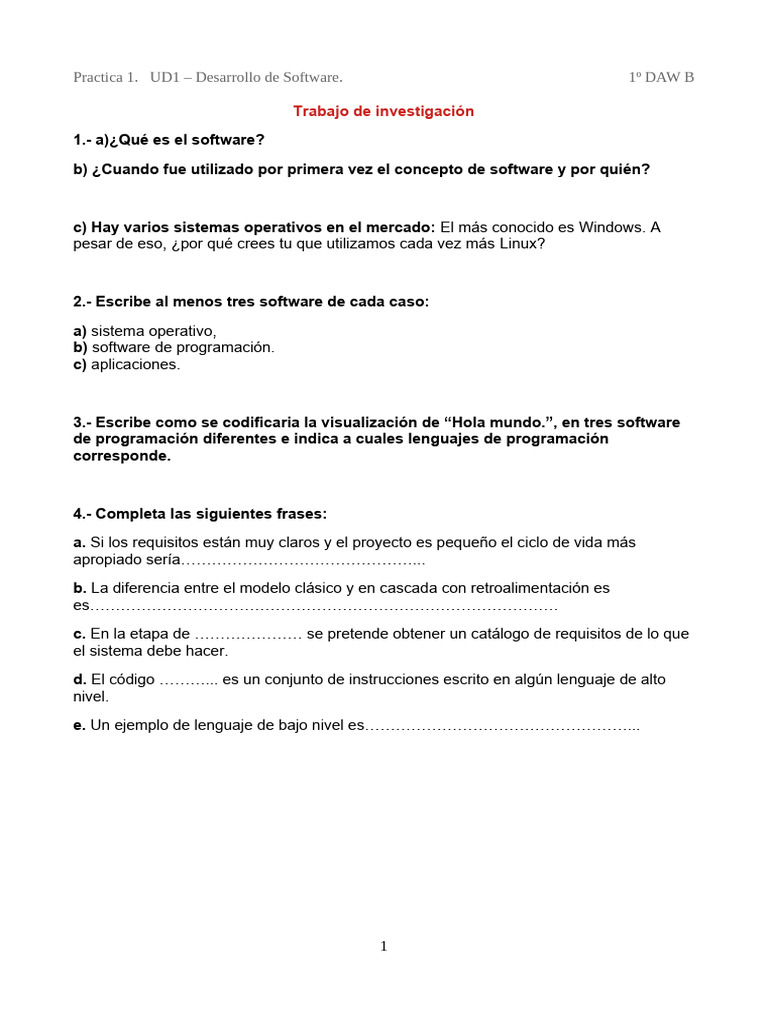 Practica 1 UD1 Desarrollo de Software | PDF | Software | Programación de computadoras
