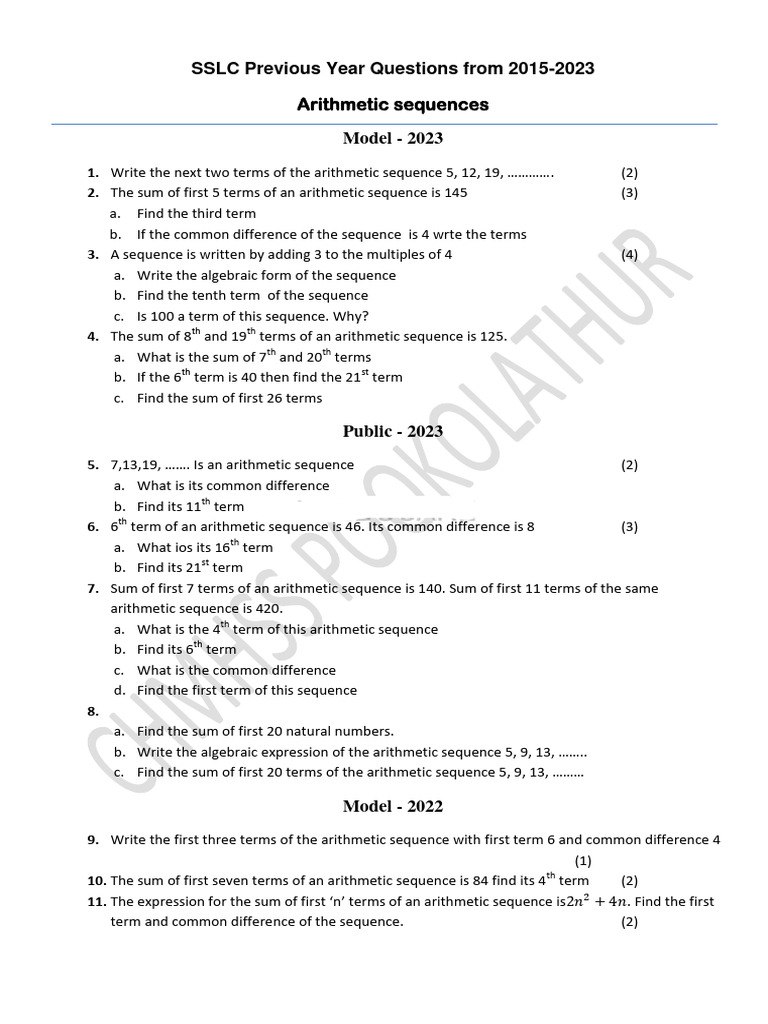 Arithmetic Sequences-Previous Year Questions and Answers (Em) | PDF ...