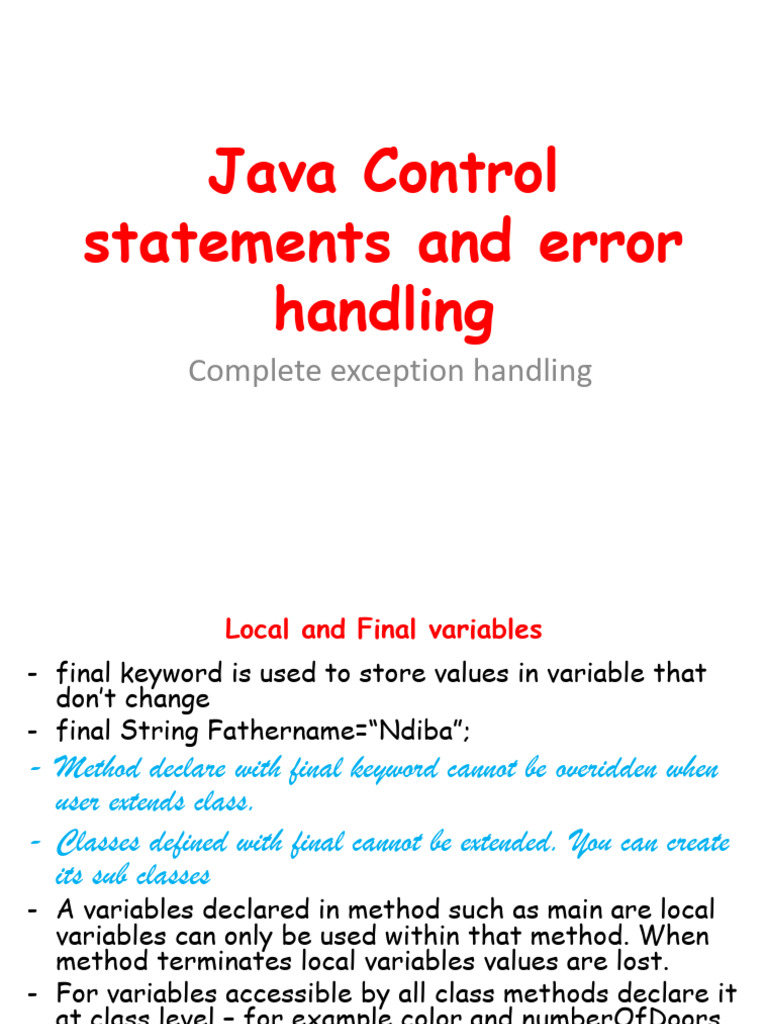Handout 3 Control Statements + Exceptions | PDF | Method (Computer Programming) | Class ...