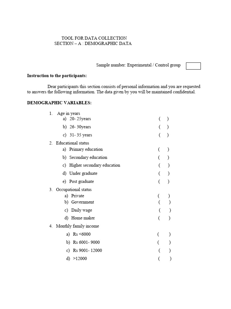 Demographic and Breastfeeding Data Collection Tool | PDF ...