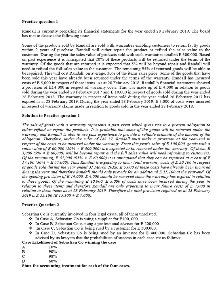 Provisions - Practice questions | PDF