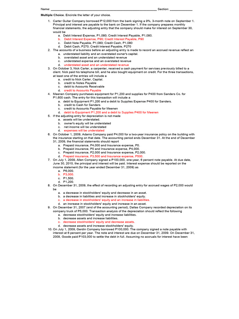 ACC PLUS - 3rd Quiz Answer Key | PDF