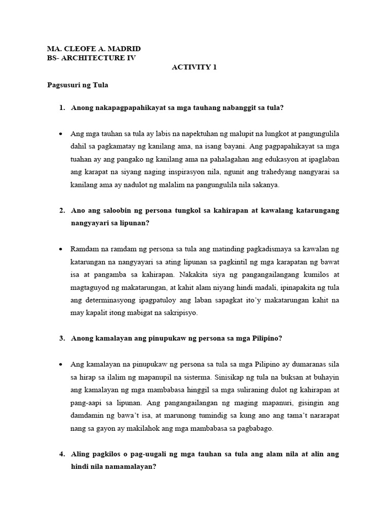 Panitikan Activites Madrid Word | PDF