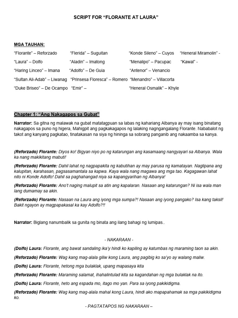 Florante at Laura Scipt | PDF