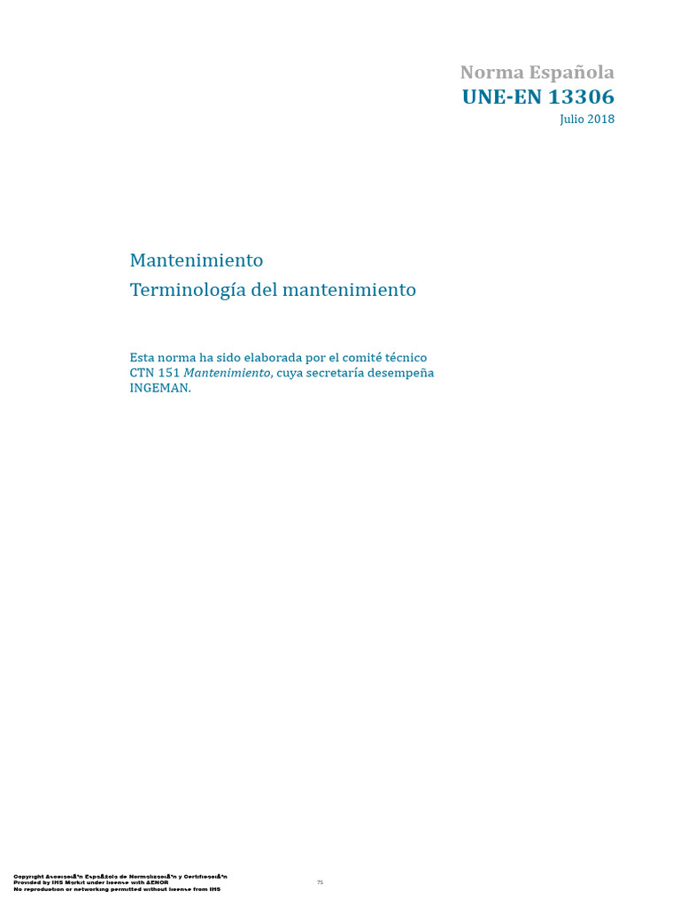 UNE-EN 13306 Terminologia MT | PDF | Ingeniería de confiabilidad ...