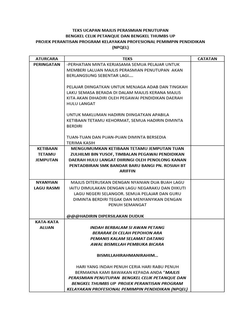 Teks Ucapan Perasmian Penutup 2022 | PDF